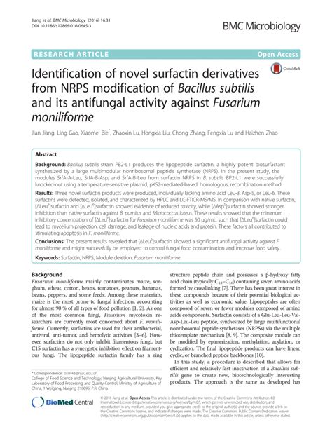 Pdf Identification Of Novel Surfactin Derivatives From Nrps
