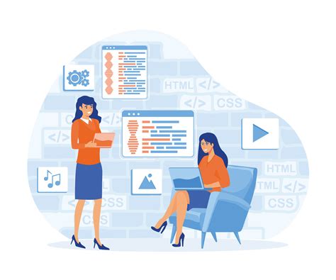 programmer cartoon character developing website coding flat
