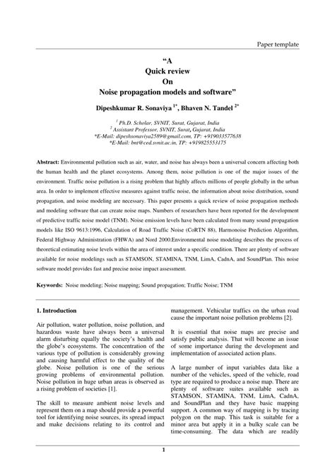 Pdf A Quick Review On Noise Propagation Models And Software