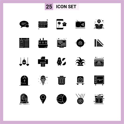 Pack Of 25 Creative Solid Glyphs Of Box Stick Marketing Table Snooker Editable Vector Design