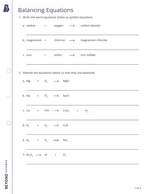 Balancing Equations Worksheet Pdf