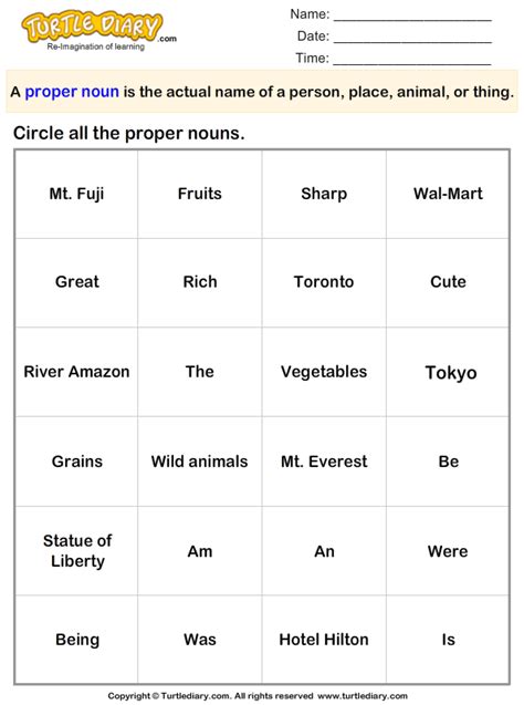 Circle The Proper Nouns Turtle Diary Worksheet Worksheets Library