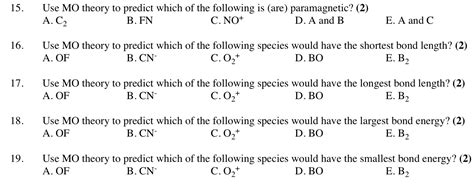 Solved Use MO Theory To Predict Which Of The Following Chegg Com