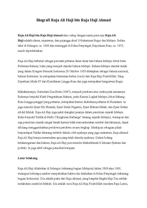 Biografi Raja Ali Haji Bin Raja Haji Ahmad Beliau Lahir Di Selangor Ca 1808 Dan Meninggal Di