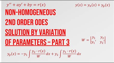 Variation Of Parameters Non Homogeneous 2nd Order Odes Part 3 Youtube