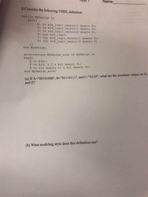 Solved Name 5consider The Following Vhdl Definition Entity