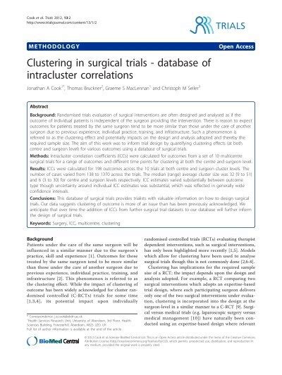 Clustering In Surgical Trials Database Of Intracluster Correlations