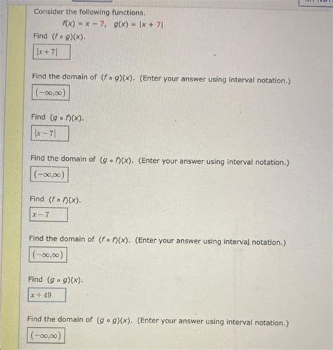 Solved Consider The Following Functions F X X−7 G X ∣x 7∣
