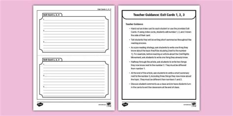 eighth grade exit cards 1 2 3 summarization activity