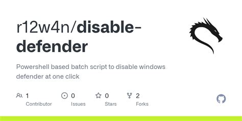 Github R12w4n Disable Defender Powershell Based Batch Script To Disable Windows Defender At