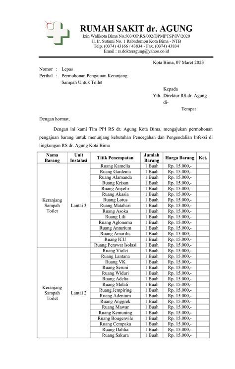 Format Surat Permohonan Pengajuan Keranjang Sampah