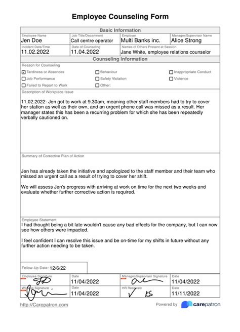 Employee Counseling Form And Template Free Pdf Download