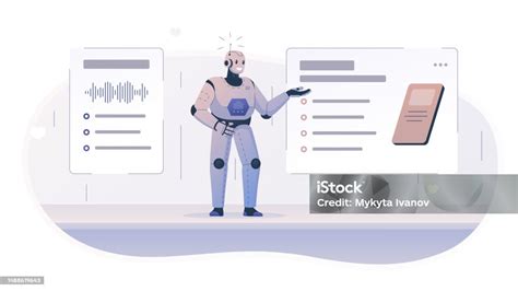 화면에 무언가를 보여줌으로써 프리젠테이션을 하는 로봇의 벡터 그림 로봇이 교육을 수행하는 회의입니다 현대 기술에 대한 인식에 대한 아이디어를 전달합니다 로봇에 대한 스톡