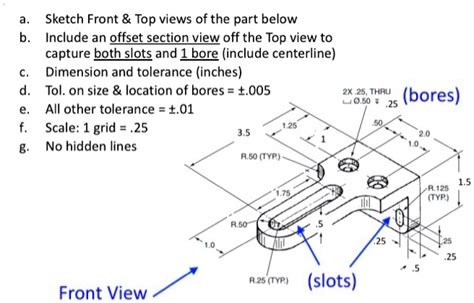 solved sketch front top views of the part below include an offset