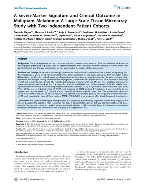 A Seven Marker Signature And Clinical Outcome In Malignant Melanoma A Large Scale Tissue