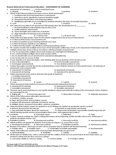 Assessment Of Learning Pdf Educational Assessment Validity Statistics