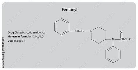 Fentanyl Opioid Chemical Structure Drug Class Molecular Formula And Use Stock Vector