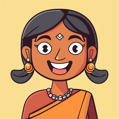 Indisches Mädchen In Traditioneller Kleidung Handgezeichnet Flach