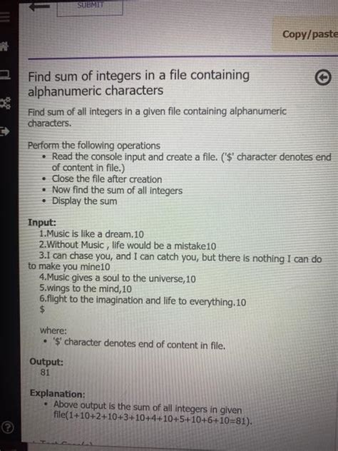 Solved 1 Submit Copypaste Find Sum Of Integers In A File