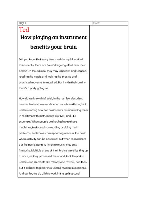 Ted 1 Ted Day 1 Date Ted How Playing An Instrument Benefits Your Brain Did You Know That