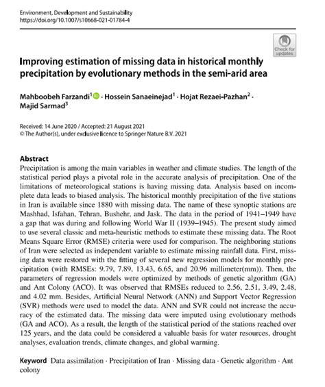 Improving Estimation Of Missing Data In Historical Monthly Precipitation By Evolutionary Methods