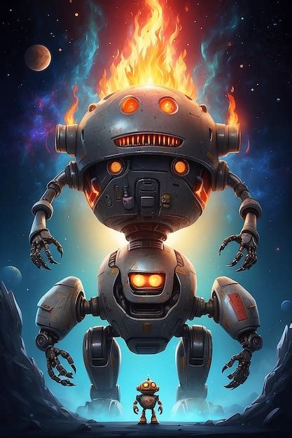 Premium Photo Evil Robot In Spaceship With Fire And Flame