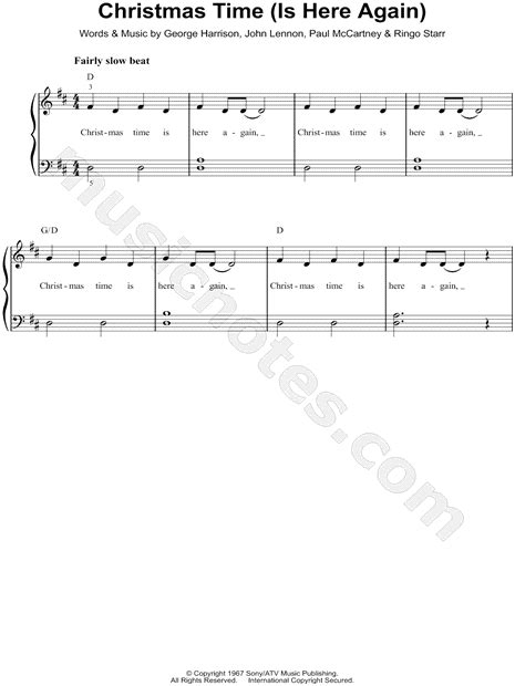 The Beatles Christmas Time Is Here Again Sheet Music Easy Piano