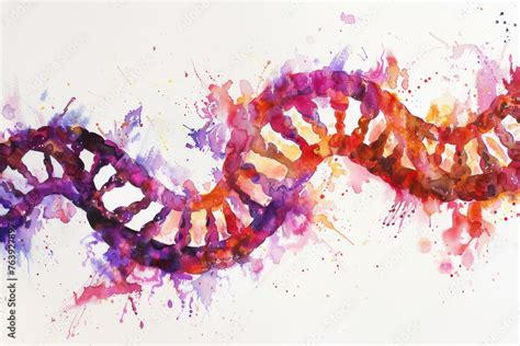 Painting Of Double Stranded Structure In Vibrant Purple And Red Colors Showcasing Intricacy And