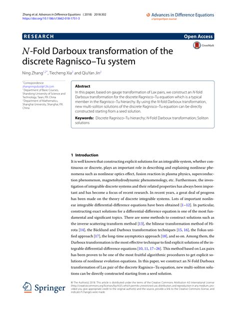 Pdf N Fold Darboux Transformation Of The Discrete Ragniscotu System