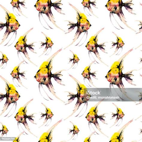 스칼라 열 대 물고기와 완벽 한 패턴입니다 손으로 수채화 그림 흰색 배경에 수족관 이국적인 물고기를 그려 개체 그룹에 대한 스톡 벡터 아트 및 기타 이미지 Istock