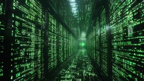 Abstract Data Stream Tunnel With Green Binary Code Stock Illustration