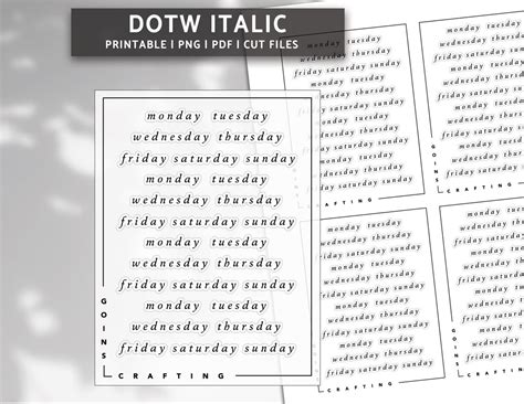 Days Of The Week Scripts Minimal Planner Stickers Journal Stickers