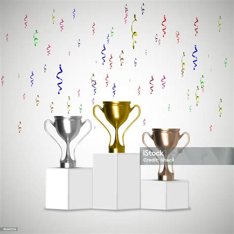 골드 실버 및 격리 상 연단에 청동 트로피 컵 벡터 일러스트 레이 션 1에 대한 스톡 벡터 아트 및 기타 이미지 1 1위