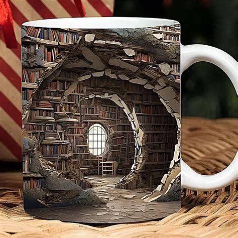 Ceramic 3d Bookshelf Mug A Library Shelf Cup Creative Space Design