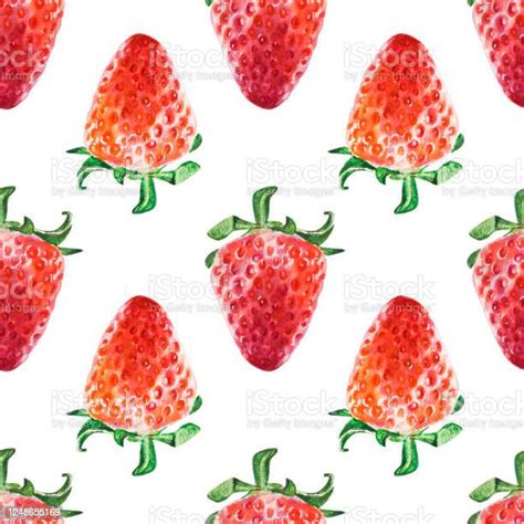 붉은 육즙 딸기의 수채화 매끄러운 패턴 손으로 그린 음식 일러스트레이션 과일 텍스처 프린트 딸기에 대한 스톡 벡터 아트 및 기타 이미지 Istock