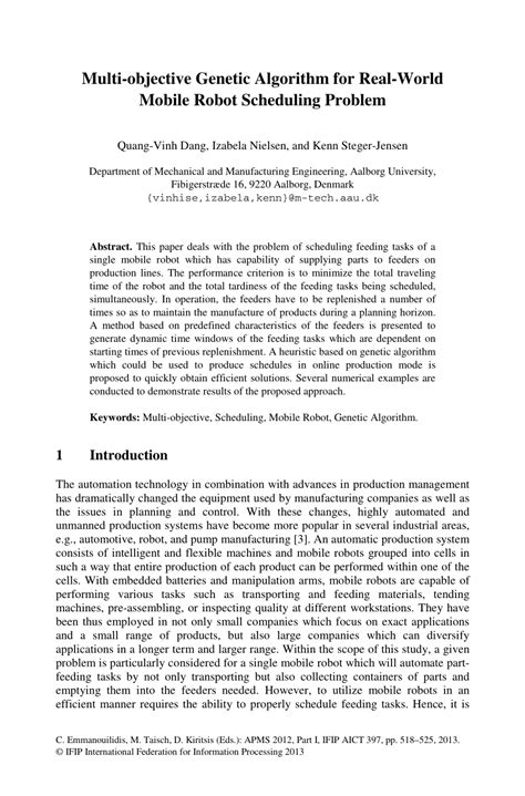 Pdf Multi Objective Genetic Algorithm For Real World Mobile Robot