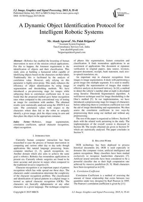 a dynamic object identification protocol for intelligent robotic systems ijigsp
