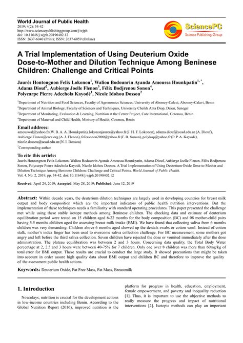Pdf A Trial Implementation Of Using Deuterium Oxide Dose To Mother And Dilution Technique