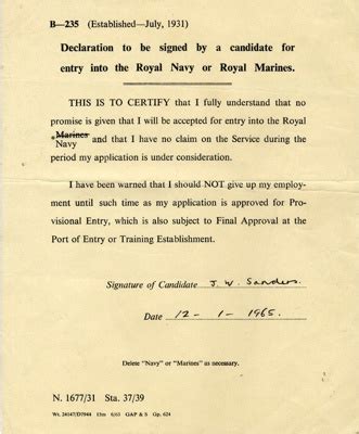 Declaration Form To Be Signed By Candidates To Enter The Royal Navy Or The Royal EHive