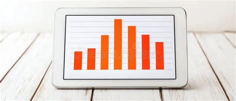 Digital Tablet Displaying A Vibrant Bar Graph On A Wooden Surface Stock