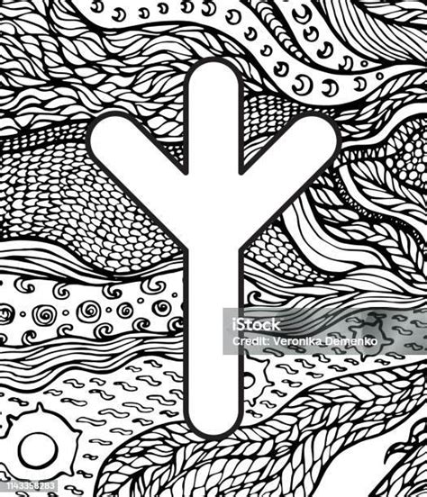 낙서 장식 배경으로 고 대 스칸디나비아의 룬 Aeliz 성인을 위한 색칠 페이지 환각 환상적인 신비 작품 벡터 일러스트 색칠하기에 대한 스톡 벡터 아트 및 기타 이미지