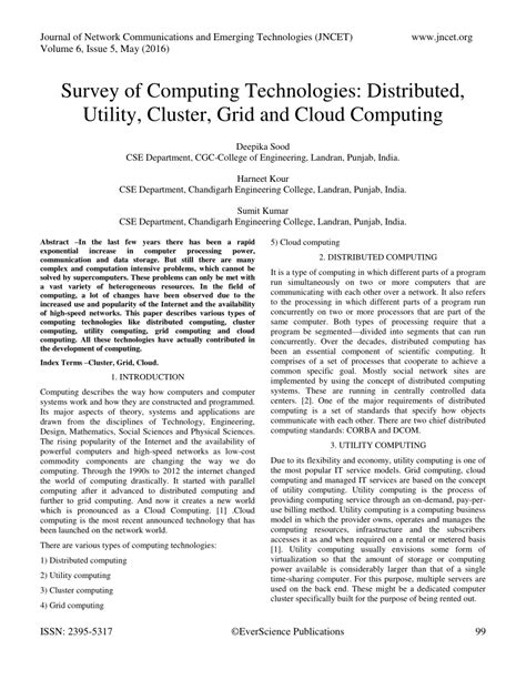 Pdf Survey Of Computing Technologies Distributed Utility Cluster