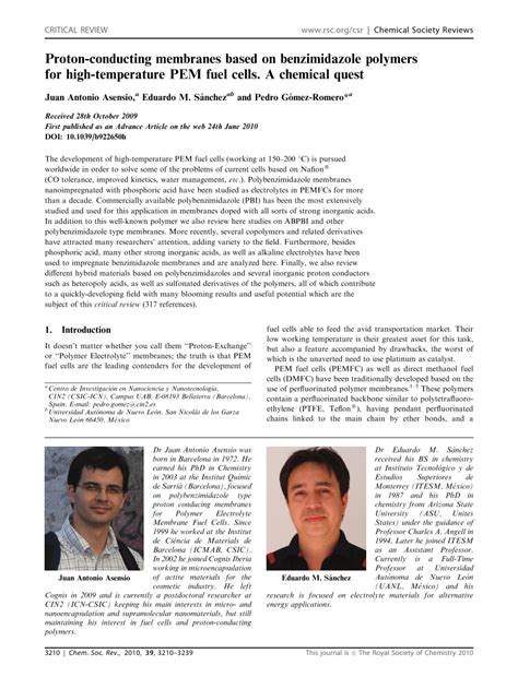 Pdf Cheminform Abstract Proton Conducting Membranes Based On