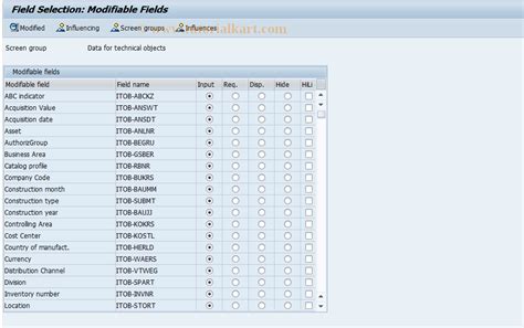 OIAF SAP Tcode Field Selection Equipment Functional Loc
