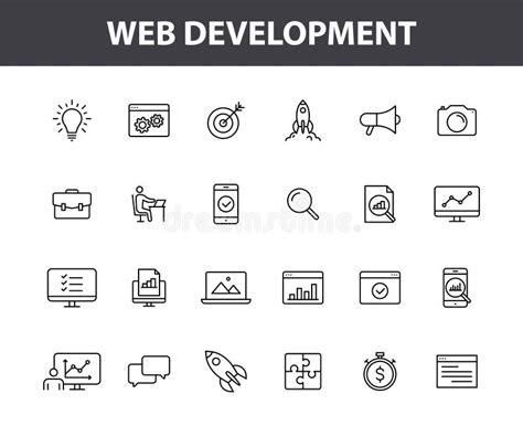 Set Of 24 Seo And Development Web Icons In Line Style Contact Target