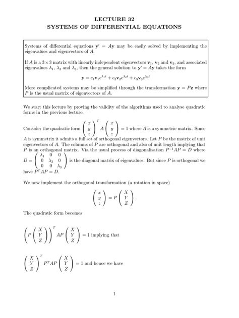 Systems Of Differential Equations Pdf Eigenvalues And Eigenvectors