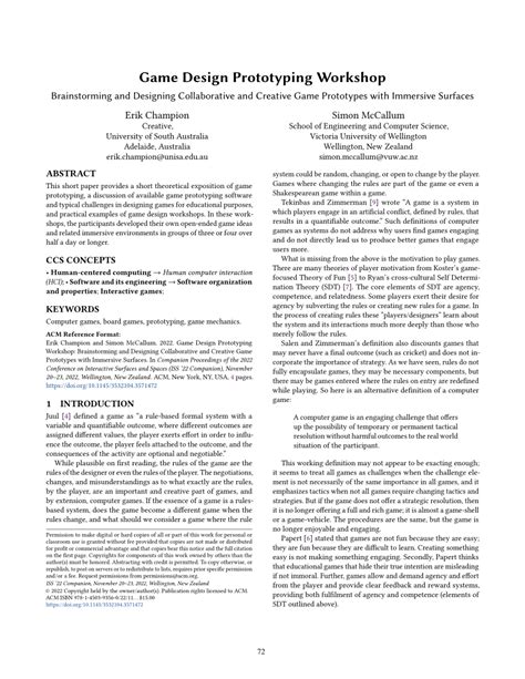 Pdf Game Design Prototyping Workshop Brainstorming And Designing Collaborative And Creative