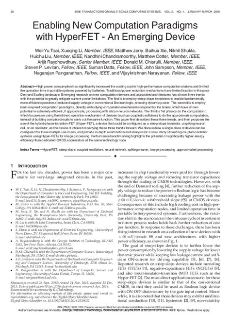 Pdf Enabling New Computation Paradigms With Hyperfet An Emerging Device