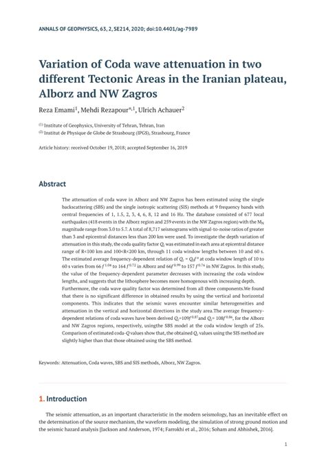 Pdf Variation Of Coda Wave Attenuation In Two Different Tectonic Areas In Iranian Plateau