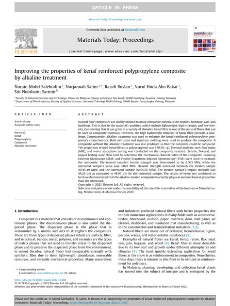 Pdf Improving The Properties Of Kenaf Reinforced Polypropylene Composite By Alkaline Treatment